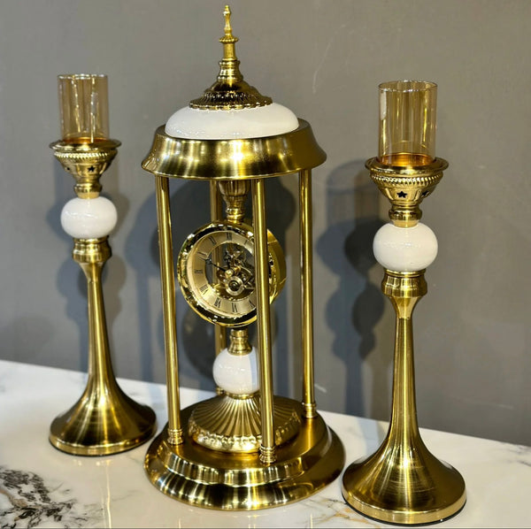 Royal Metal Table Clock & Candle Stand – Decor Home